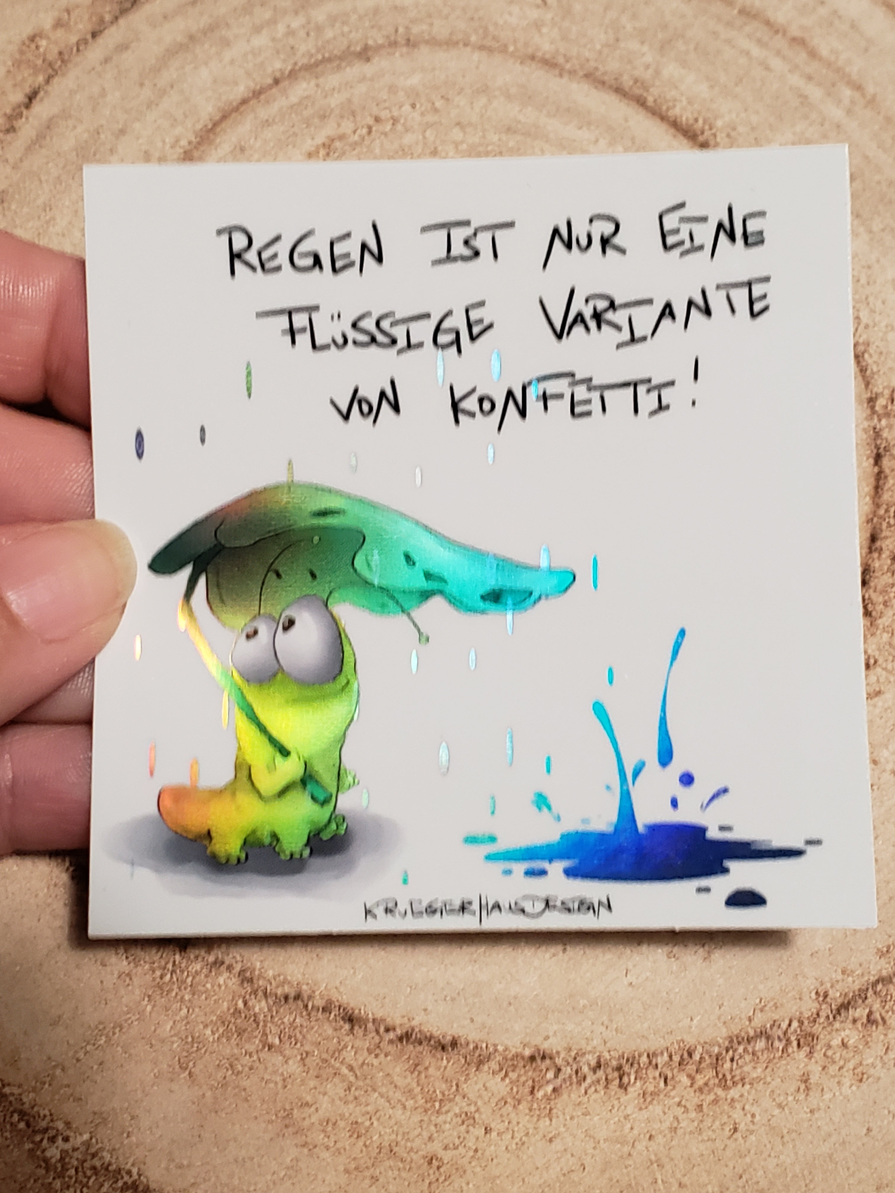 Sticker Hologram Kruegerhausdesign mit Monster und Spruch "Regen ist n