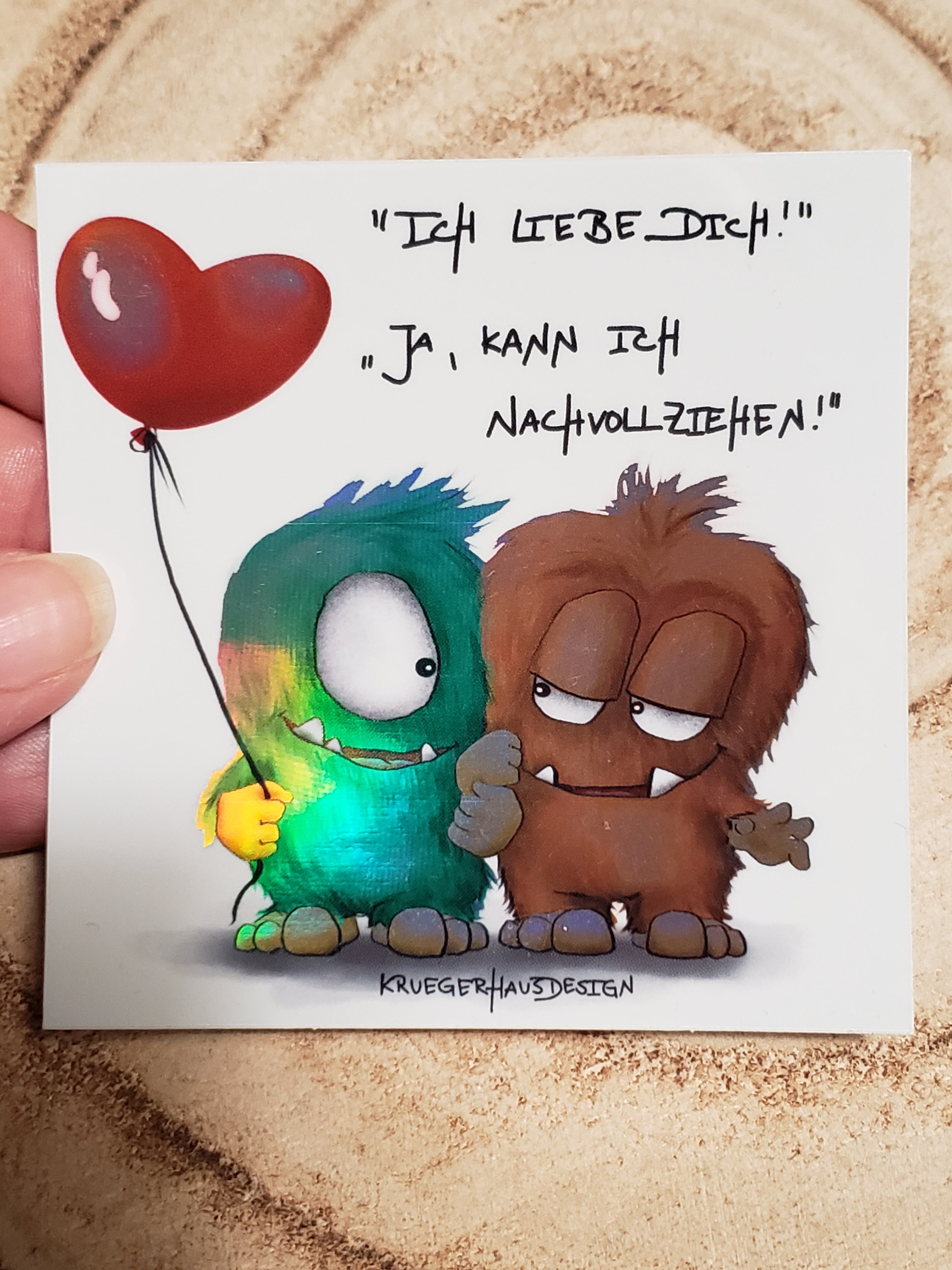 Sticker Hologram Kruegerhausdesign mit Monster und Spruch "Ich liebe D