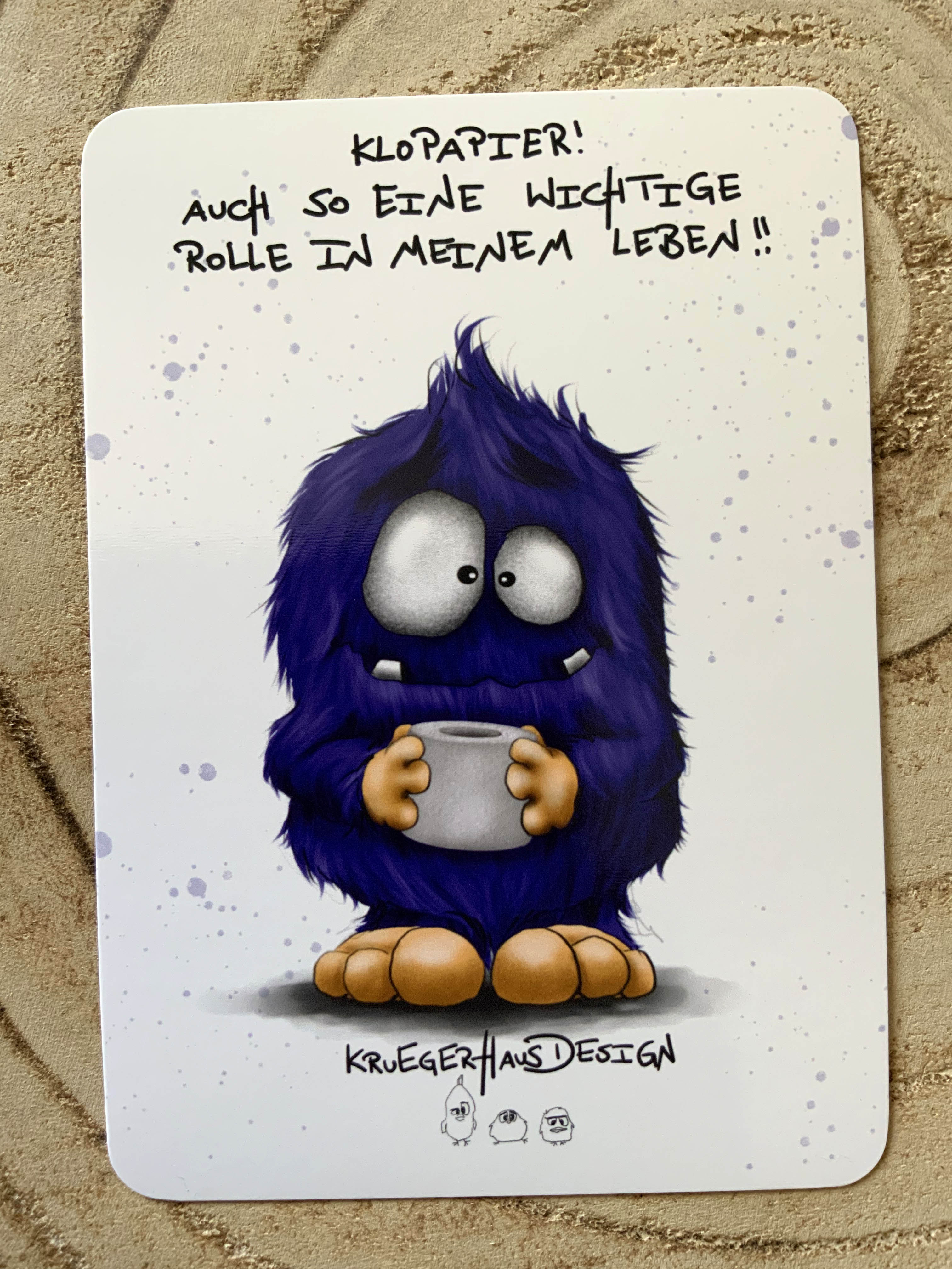 Postkarte Monster mit Spruch Kruegerhausdesign "Klopapier! Auch so ein